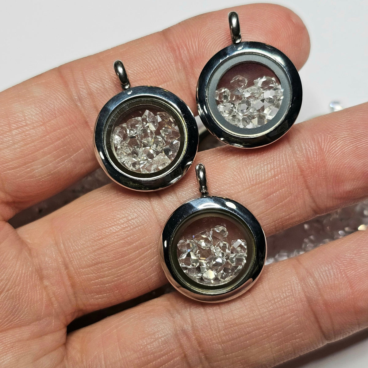 Herkimer Diamond Quartz Crystals Locket Pendant - Stainless Steel 20mm ...