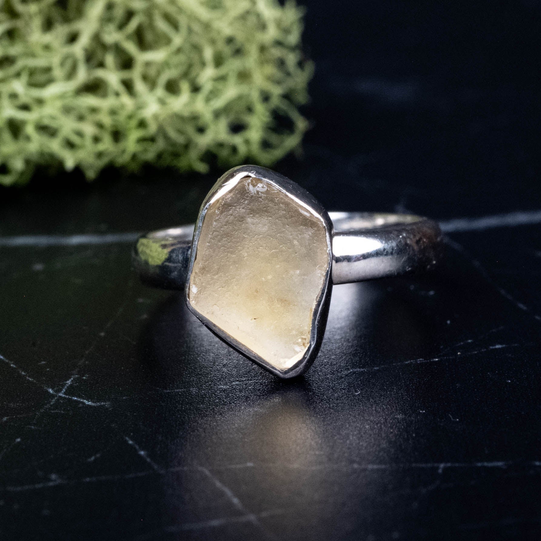Libyan Desert Glass Ring 12x9mm Size 7 .925 Silver — InnerVision Crystals